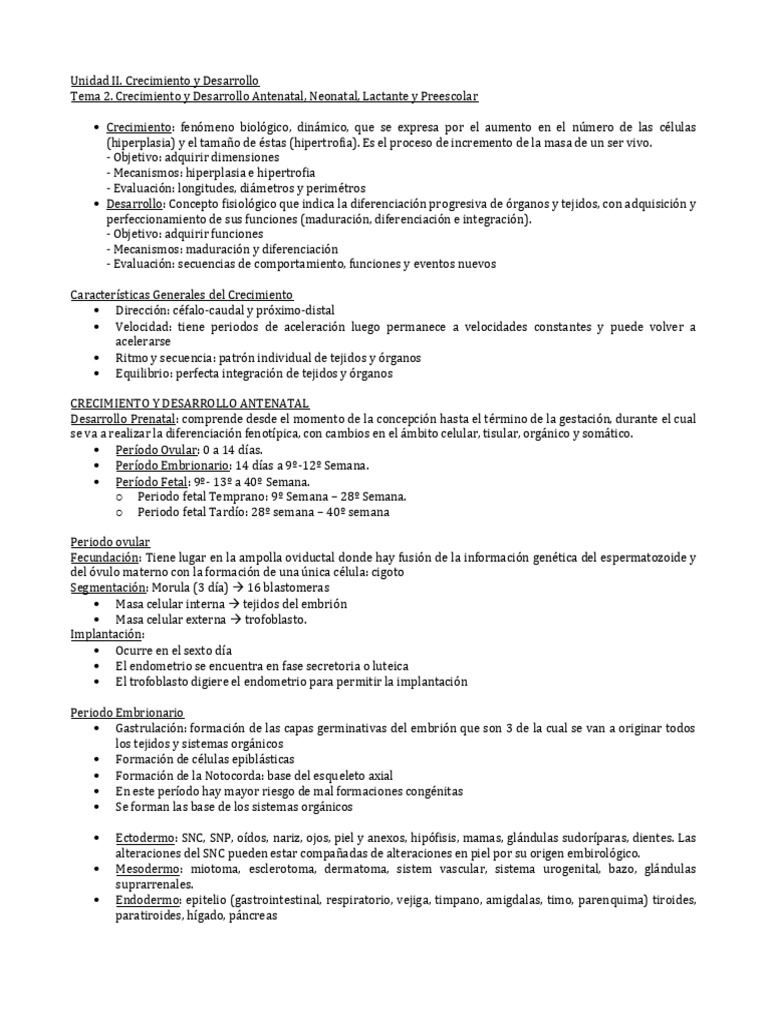 Unidad II. Tema 2. Crecimiento y Desarrollo Antenatal, Neonatal ...