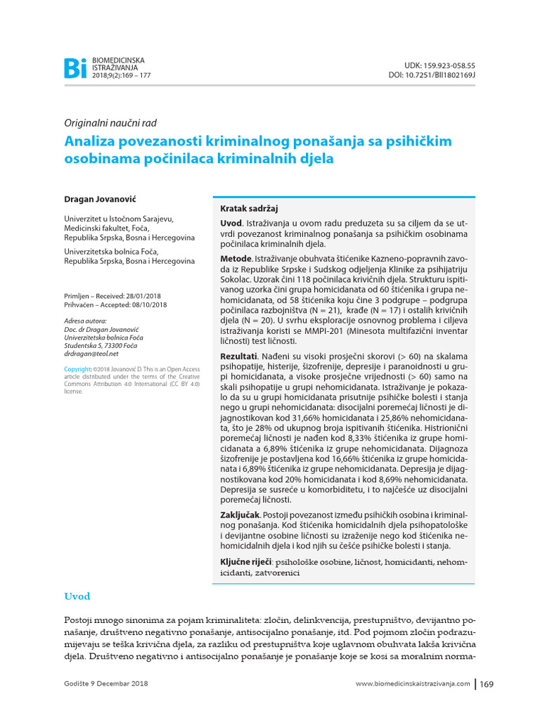 Analiza Povezanosti Kriminalnog Ponasanja Sa Psihi | PDF