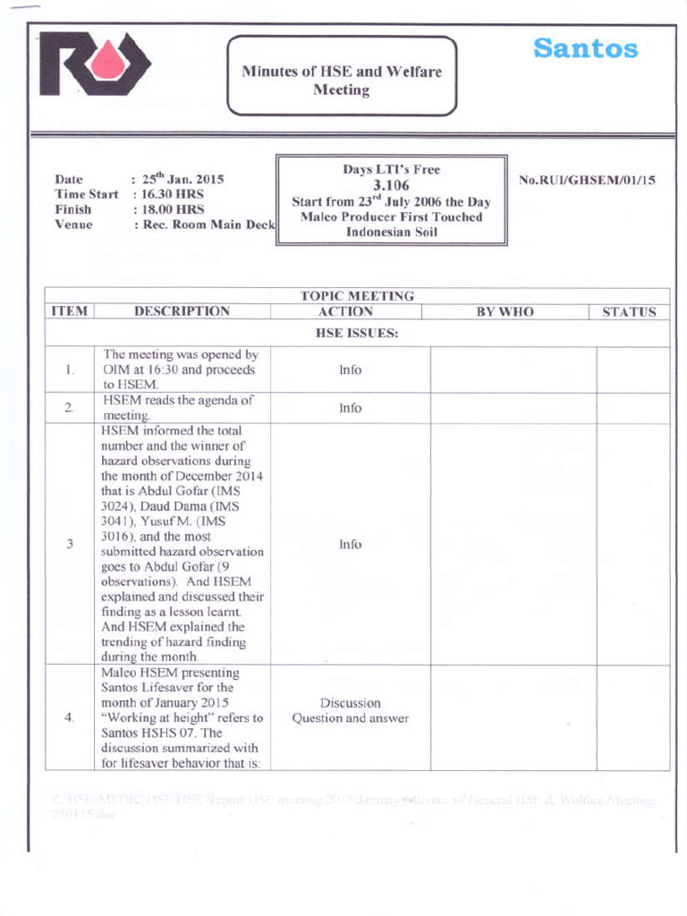 IV. General EHS Meeting & Welfare MOM | PDF