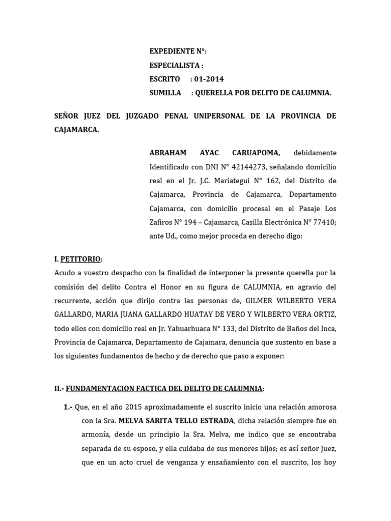 Querella Calumnia | Descargar gratis PDF | Queja | Castigos Querella Calumnia | Descargar gratis PDF | Queja | Castigos