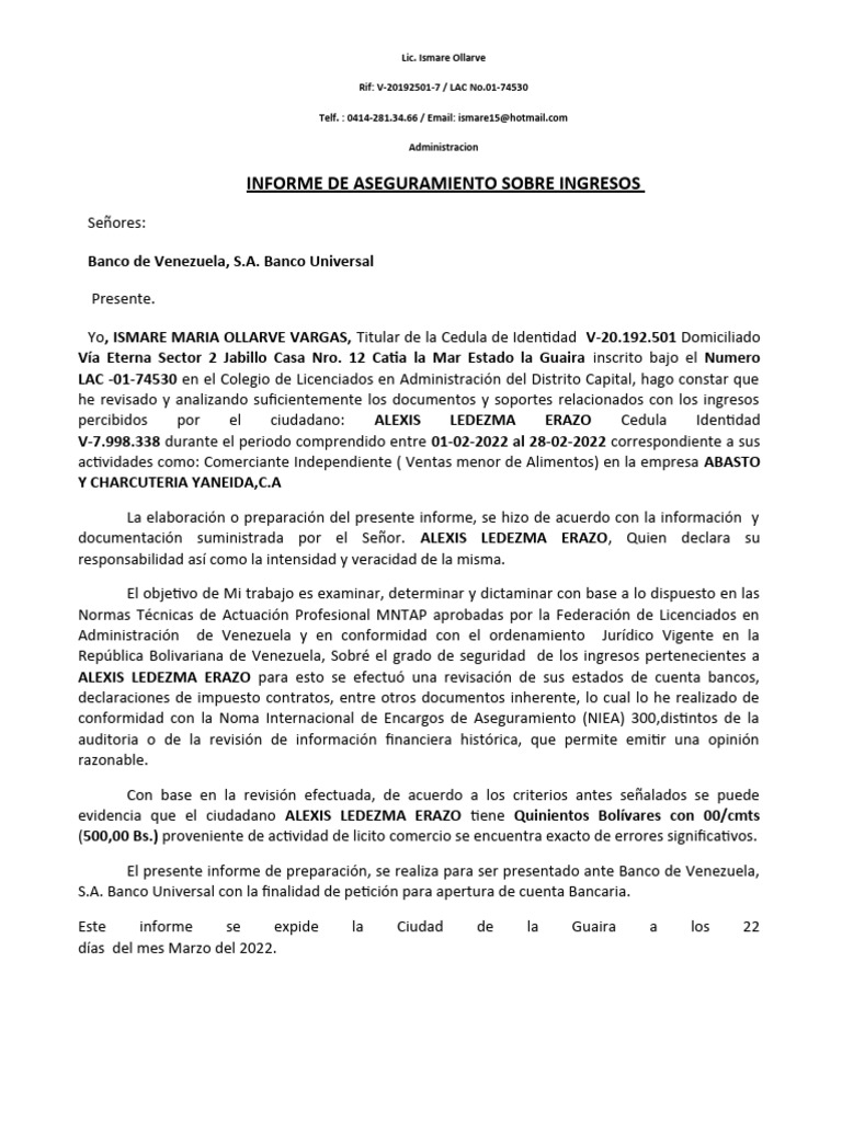REVISION INGRESOS Alexiss Ledezma Erazo | PDF | Venezuela