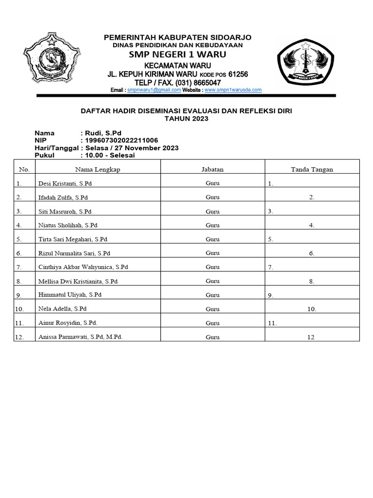 Notulen Daftar Hadir Evaluasi Diri | PDF