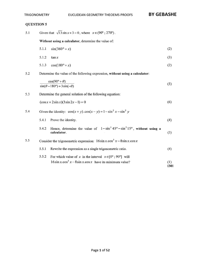 Trigonometry And Euclidean Geometry Pfoofs Pdf Theorem Geometry