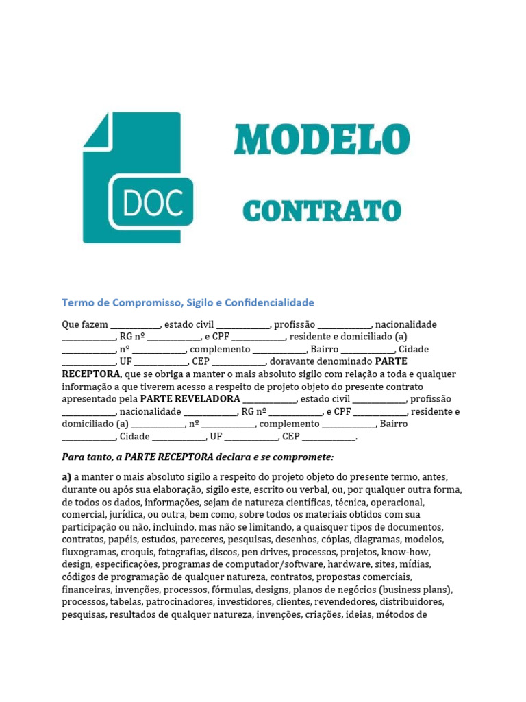 Modelo Termo de Compromisso Sigilo e Confidencialidade | PDF
