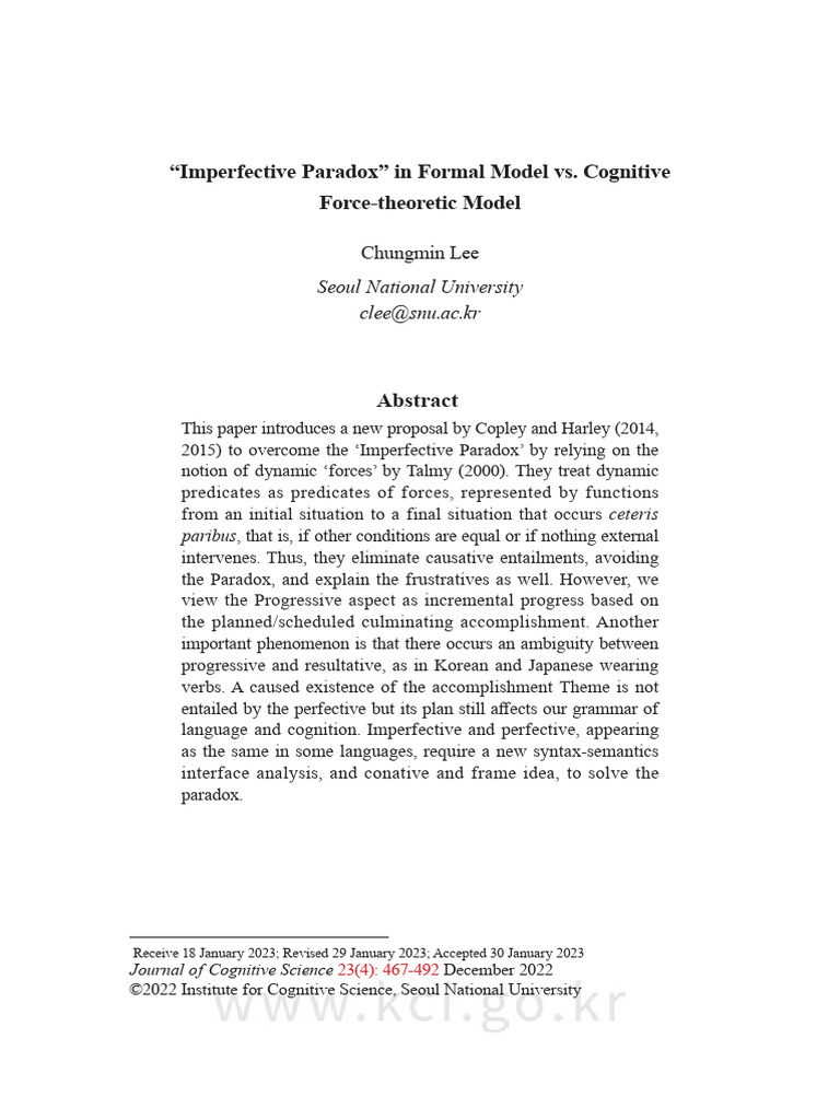 "Imperfective Paradox" in Formal Model vs. Cognitive Force-Theoretic Model | PDF | Syntax ...