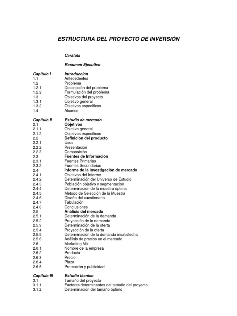 Estructura Del Proyecto de Inversion | PDF | Business | Mercado (economía)