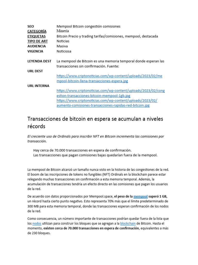 Mempool en 1GB | PDF | Bitcoin | Informática