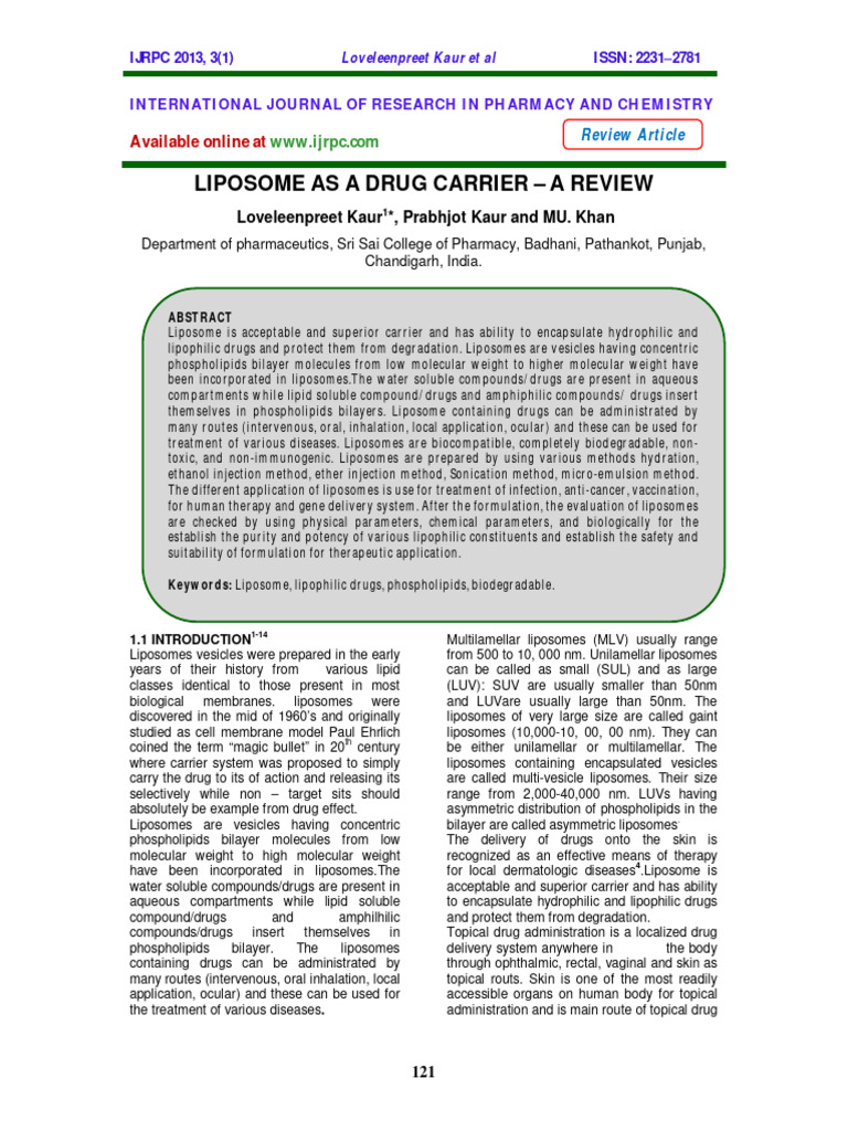 Liposomes Drug Delivery 2013 Kaur | PDF | Liposome | Lipid Bilayer