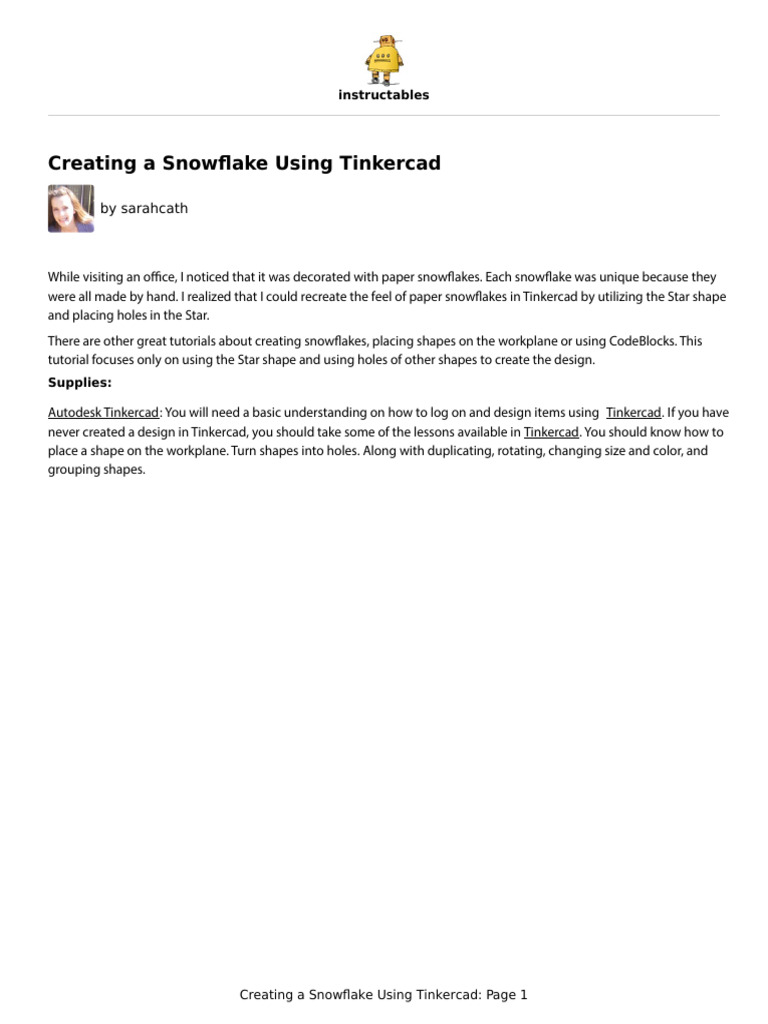 Tinkercad Snowflake Design Tutorial | PDF | Software | Computing