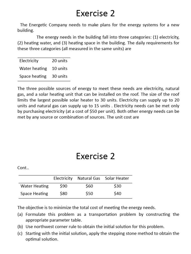 Lp Transportation Method Ans To Ex 2 Pdf Water Heating Energy And