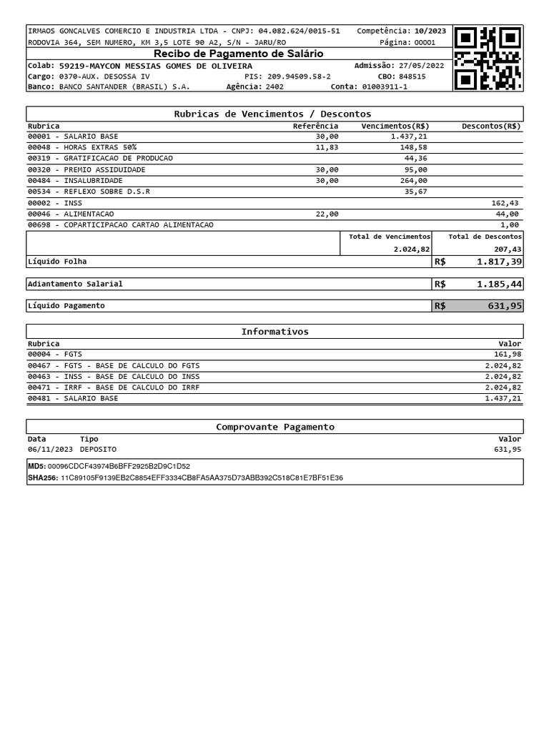 Holerite Folha 10 - 2023 | PDF | Compensação de emprego | Condições de ... Holerite Folha 10 - 2023 | PDF | Compensação de emprego | Condições de ...