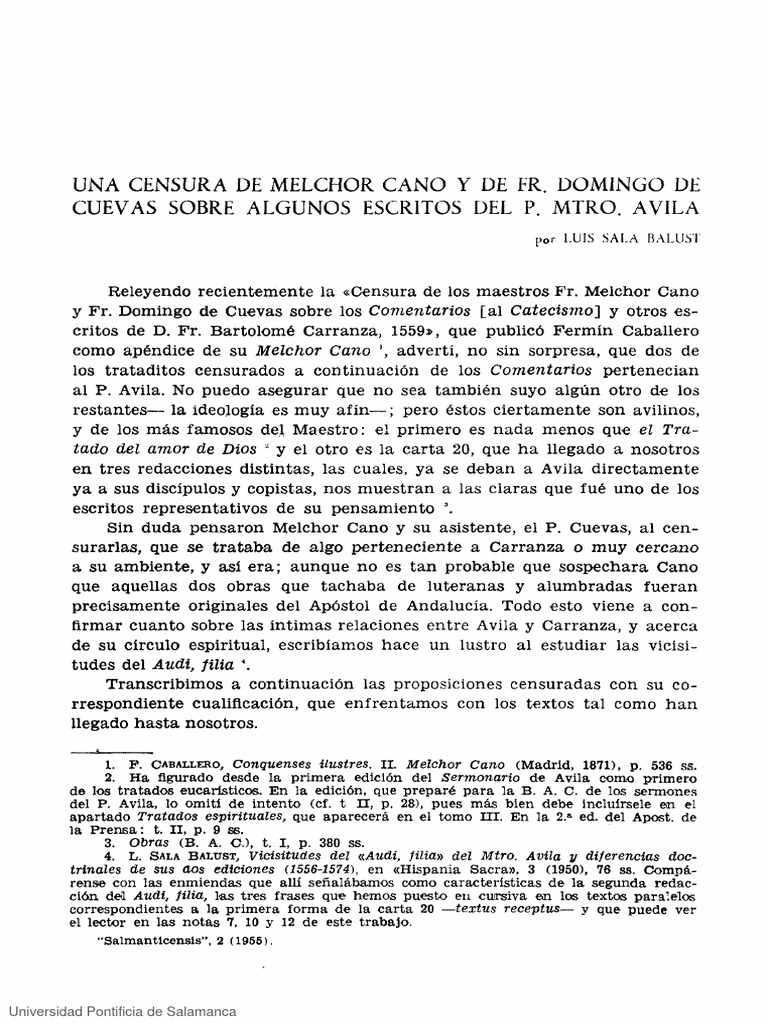 Salmanticensis 1955 Volumen 2 N.º 3 Páginas 677 685 Una Censura de Melchor Cano y de FR Domingo ...