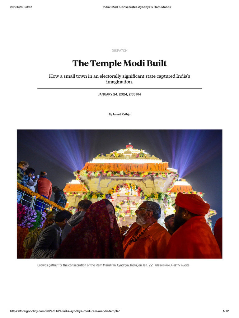 Modi's Ram Mandir Consecration in Ayodhya | PDF