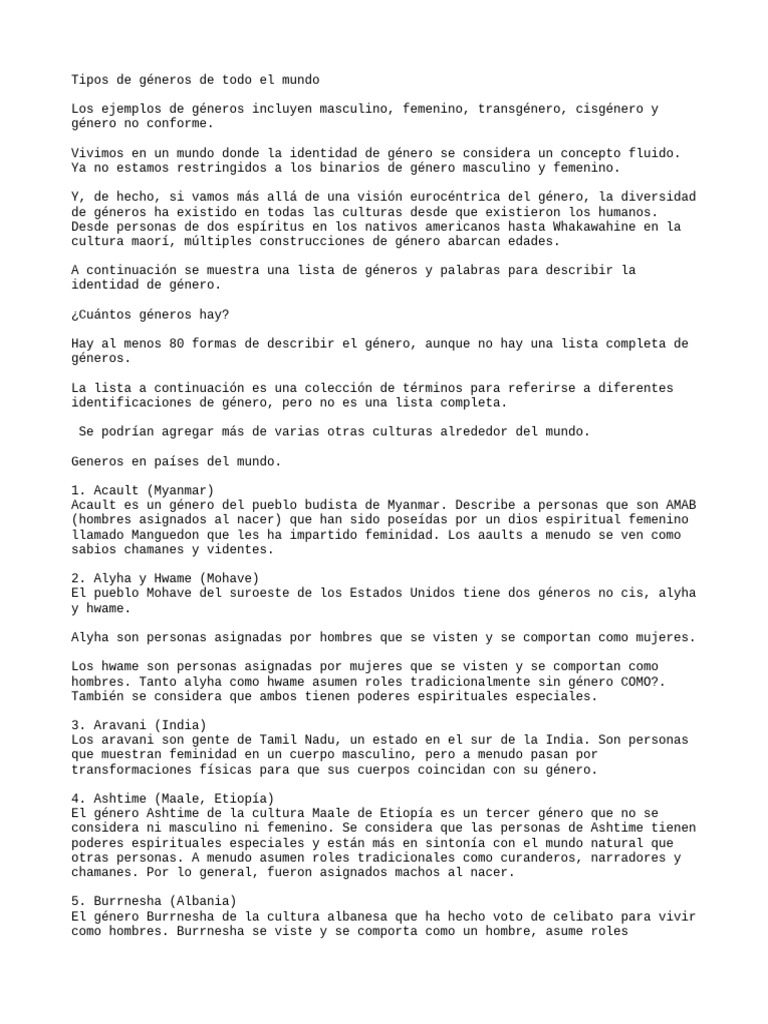32 Tipos de Géneros de Todo El Mundo | PDF | Transgénero | Estudios ...