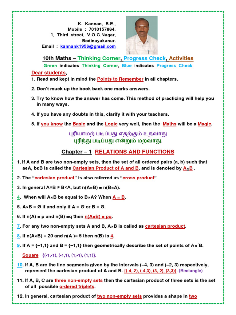 10th Maths Progress Check Thinking Corner Activities Solution | PDF | Function (Mathematics ...