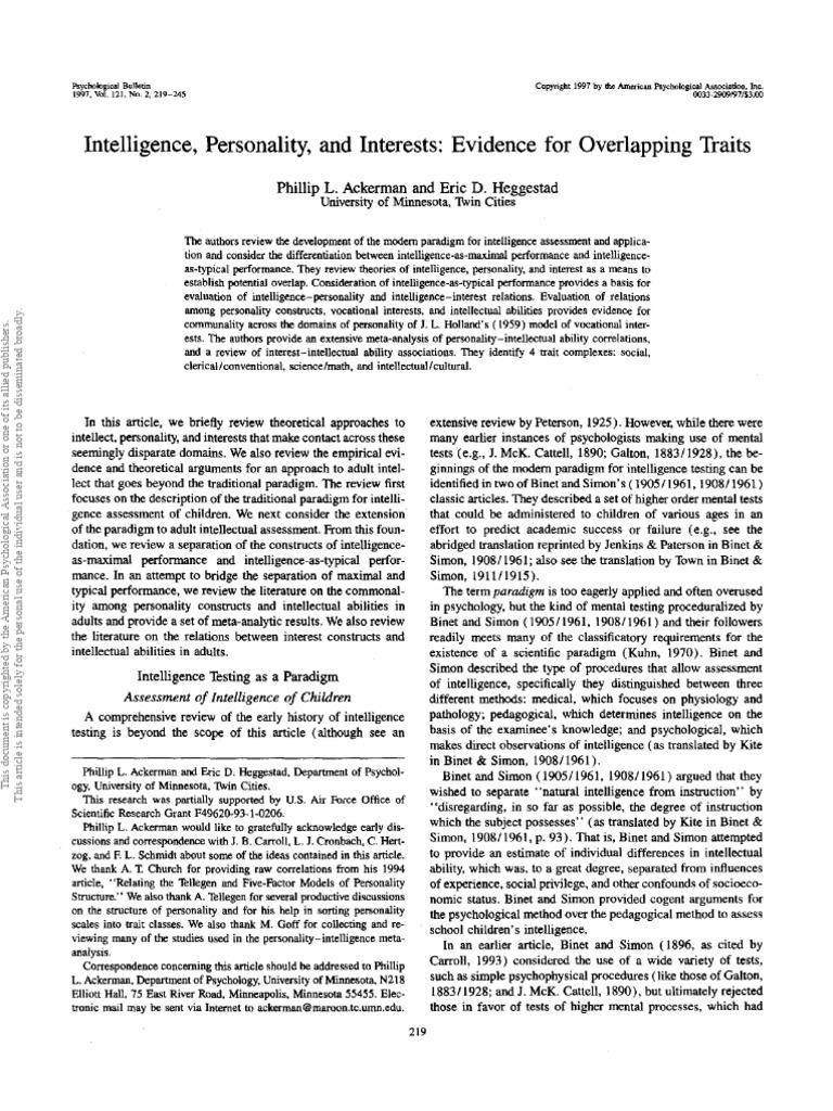 Intelligence, Personality, and Interests: Evidence For Overlapping ...