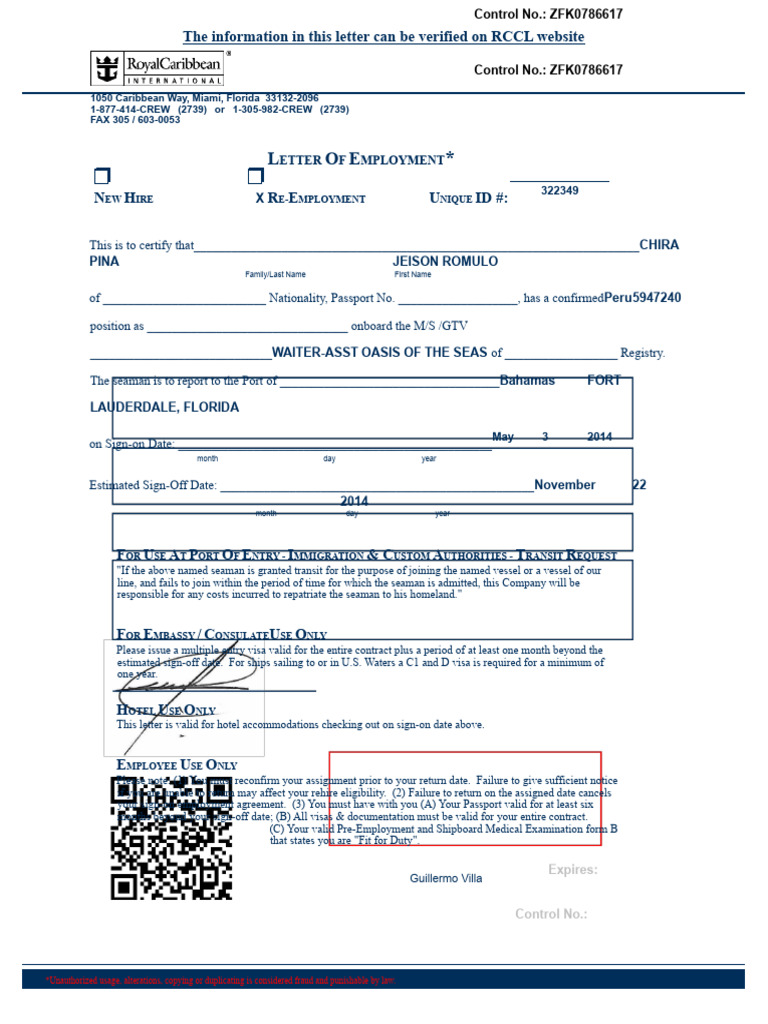 The Information in This Letter Can Be Verified On RCCL Website | PDF ...