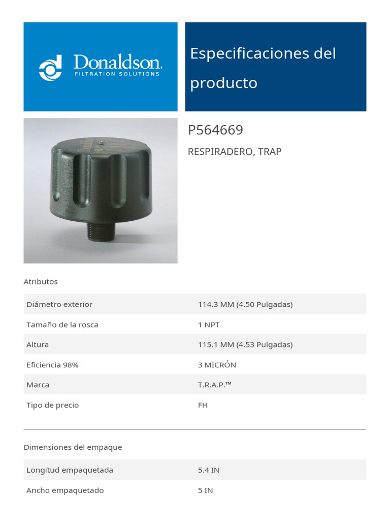 P564669 - Especificaciones Del Producto | PDF