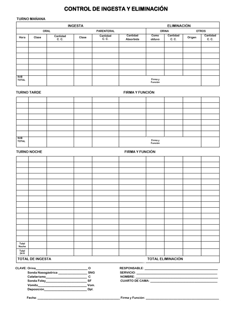 Formulario - Control de Ingesta y Eliminación | PDF