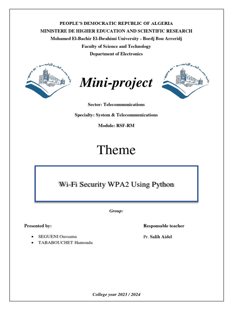 Wi-Fi Security (WPA2) Using Python | PDF | Wi Fi | Computer Network Wi-Fi Security (WPA2) Using Python | PDF | Wi Fi | Computer Network