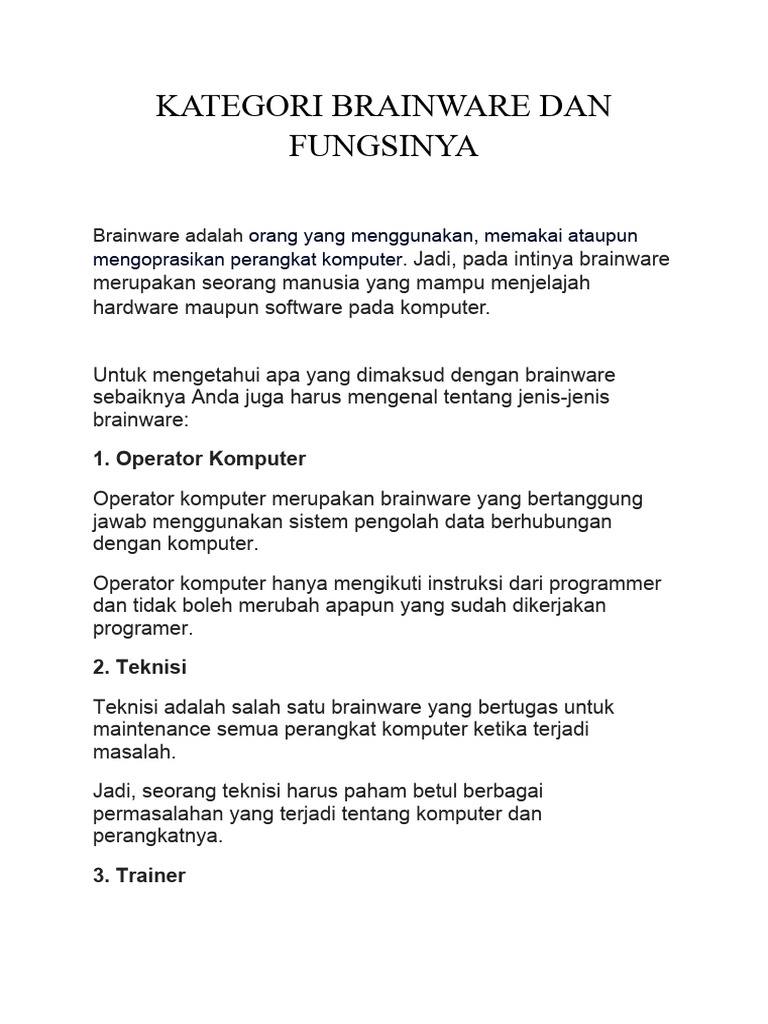 Brainware dan Hardware: Jenis dan Fungsinya | PDF | Komputer ...