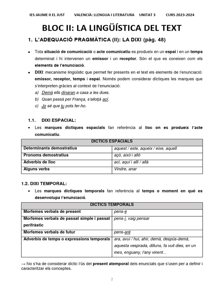 UNITAT 3 La Lingüística Del Text | PDF