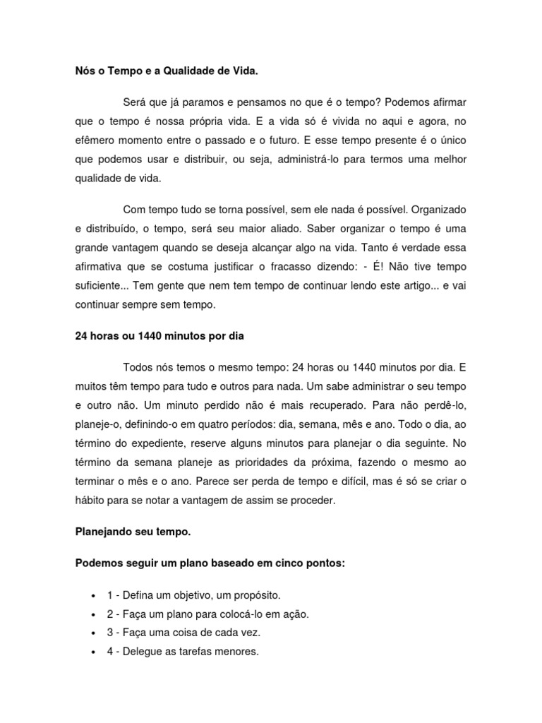 Nós o Tempo e A Qualidade de Vida | PDF | Carreira e Crescimento