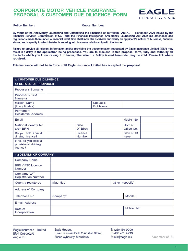 Motor Proposal Form CORPORATE | PDF | Privacy | Insurance