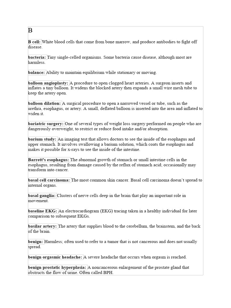 Medical Dictionary - Letter B | PDF | Lung | Brain