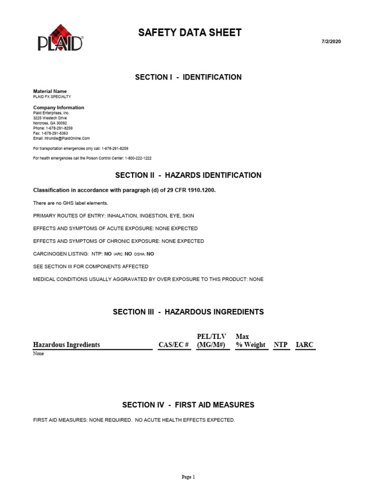 PlaidFX Cosplay Paints Msds Metalico | PDF | Dangerous Goods | Labor ...