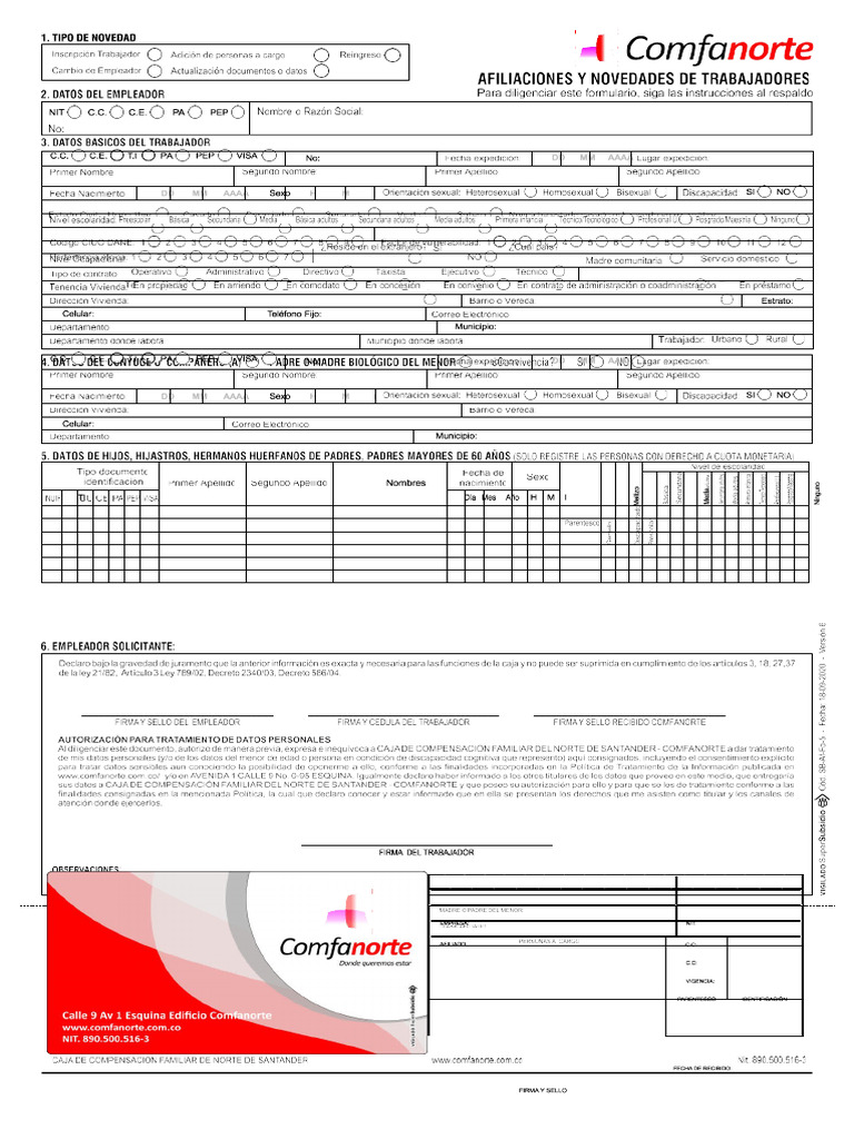 Formulario Afiliacion Trabajador Version 6 | PDF