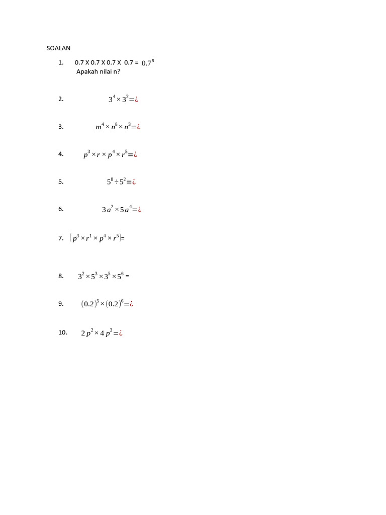 Bab 1 Indeks Matematik Tingkatan 3 | PDF