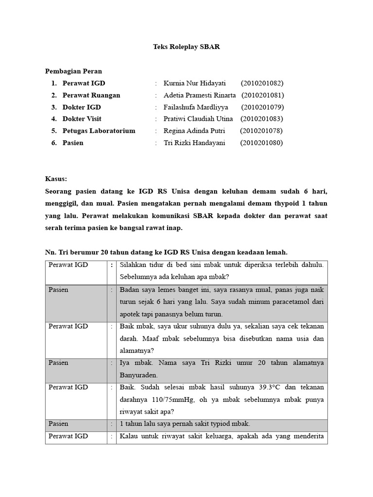 Teks Roleplay SBAR | PDF