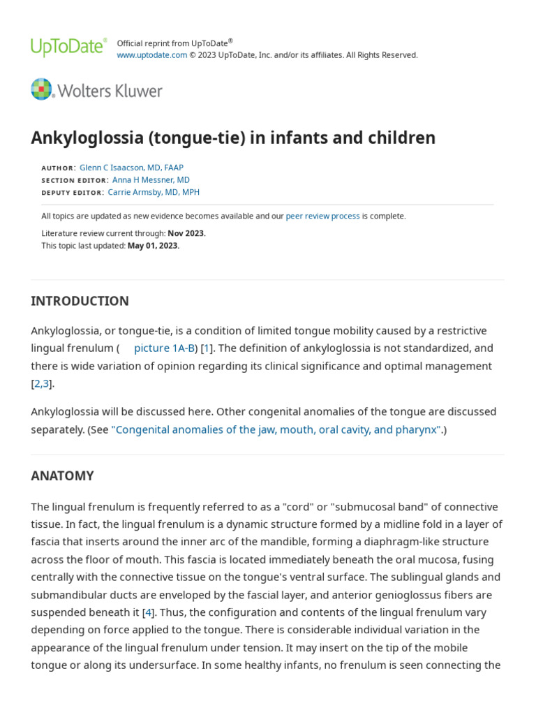 Ankyloglossia (Tongue-Tie) in Infants and Children - UpToDate | PDF ...