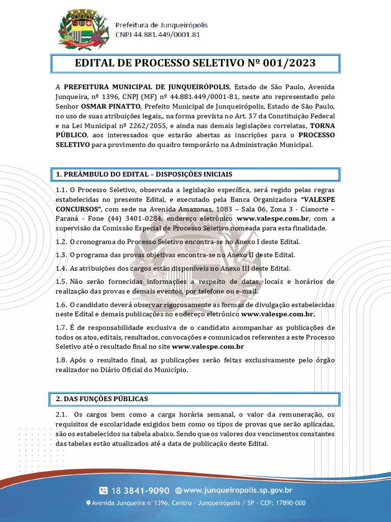 Edital de Processo Seletivo #001/2023 | PDF | Pedagogia | Pré-escola