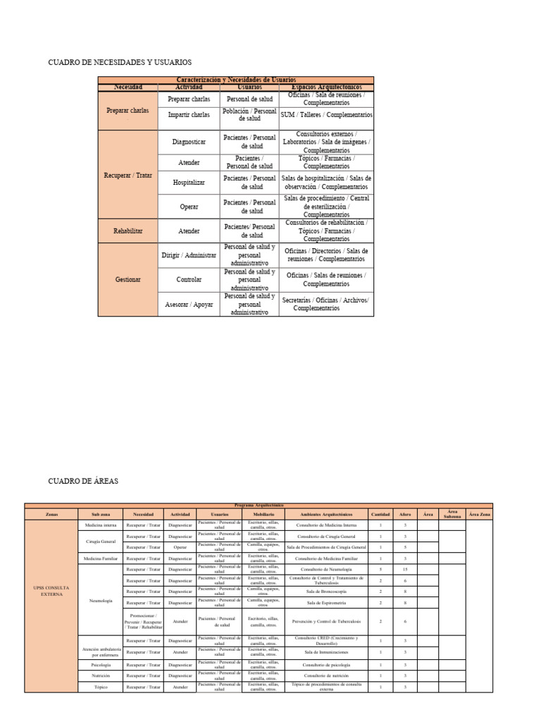 Cuadro de Necesidades y Usuarios | PDF | Neumología | Especialidades Medicas