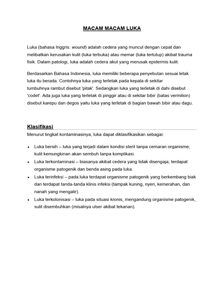 Panduan Jenis dan Klasifikasi Luka | PDF