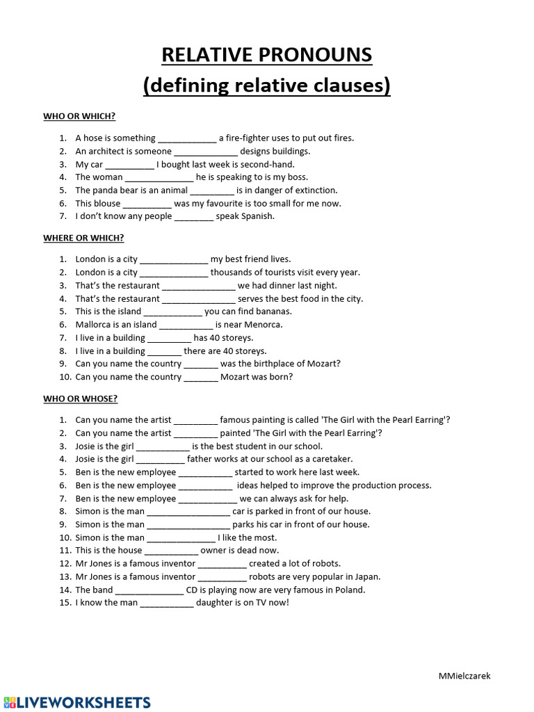 Relative Pronouns Exercise 1 | PDF
