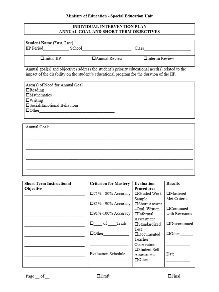 Individual Intervention Plan Template | PDF