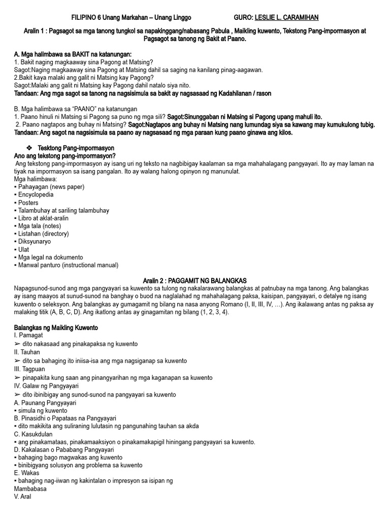 Filipino 6 q1 Week 1 | PDF