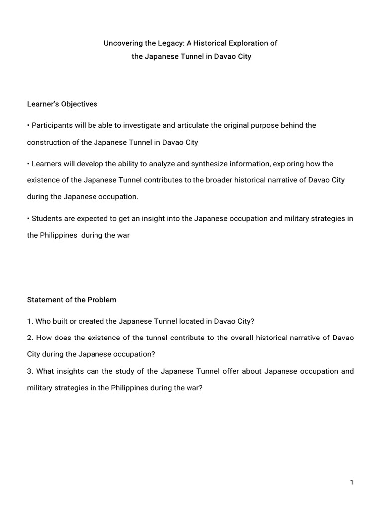 Famous Japanese Tunnel in Davao City (Research Paper) | PDF