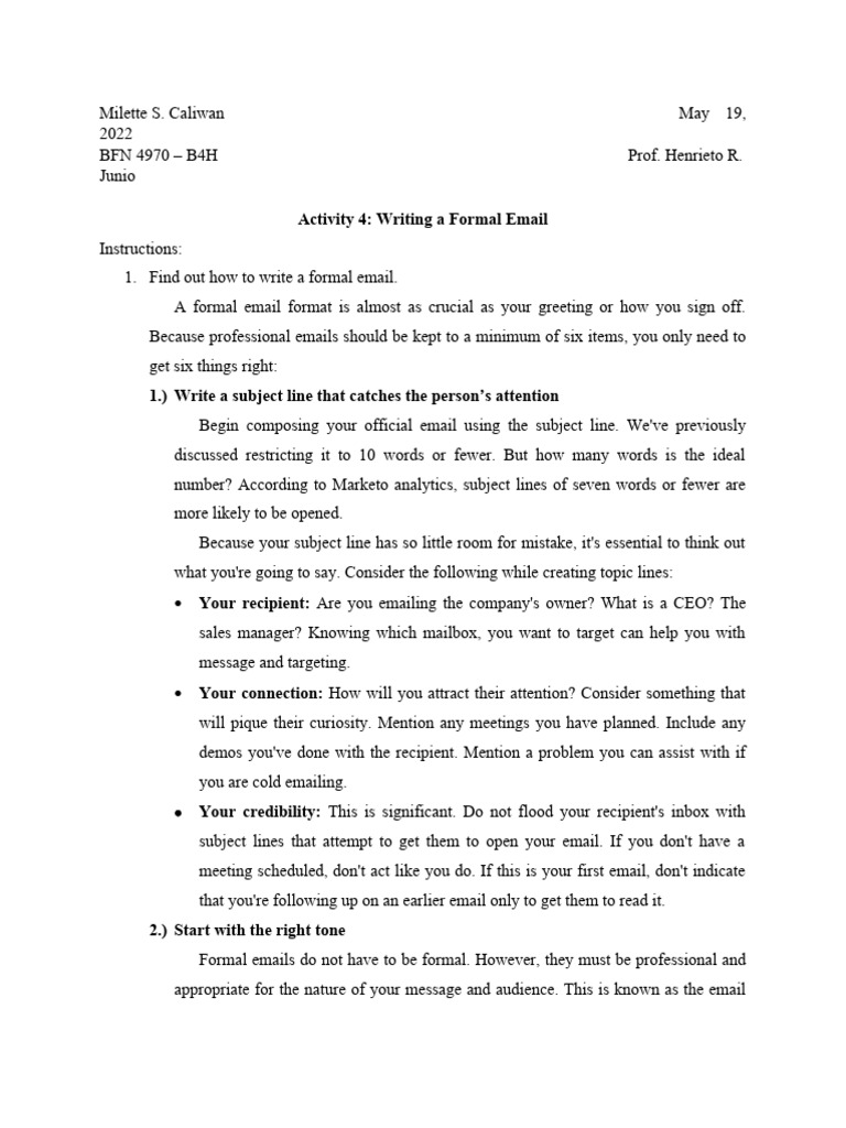 Writing A Formal Email Pdf Communication Human Communication