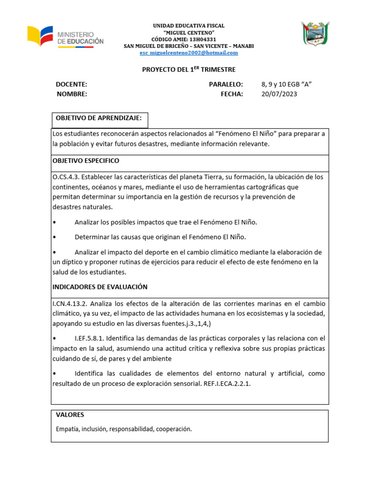 Proyecto sobre El Niño y Deporte | PDF | El niño | Física Aplicada e ...