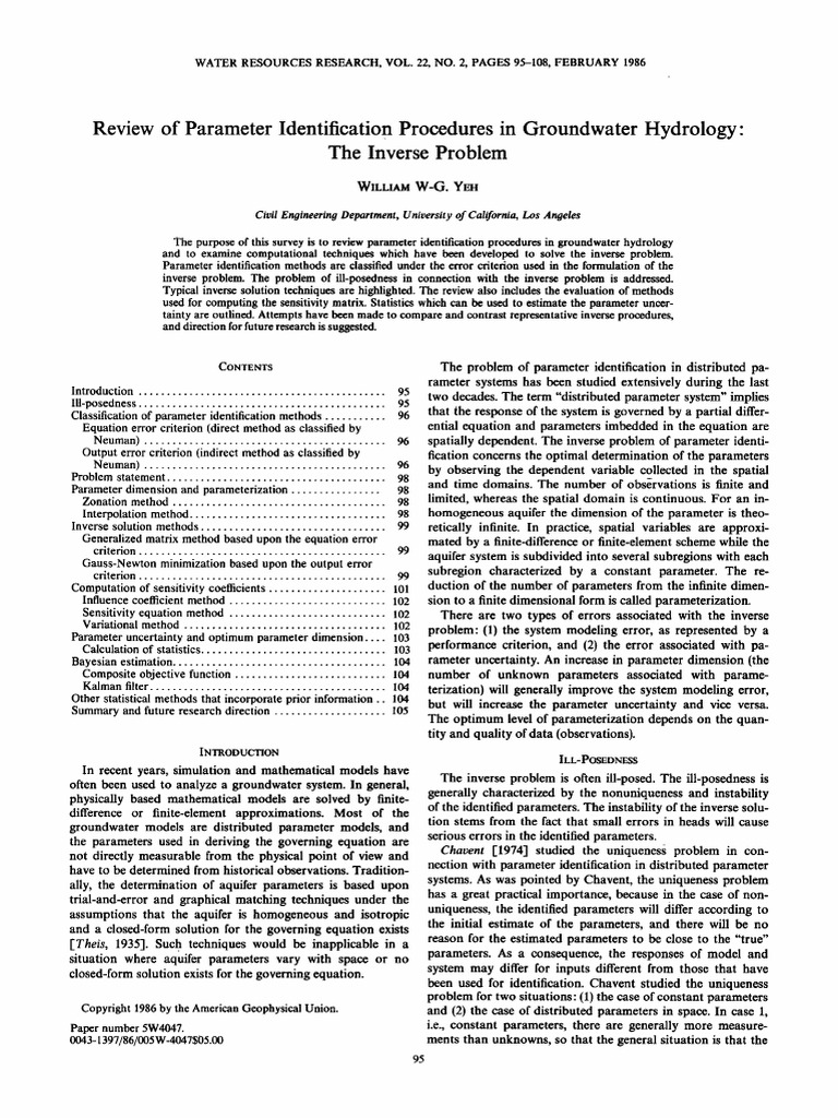 1986 Yeh Inverse Problem Hg Parametes Pdf Mathematical Optimization Inverse Problem