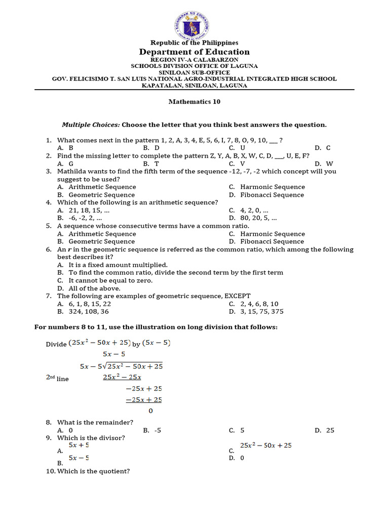 Q1 - Math10 | PDF | Discrete Mathematics | Number Theory