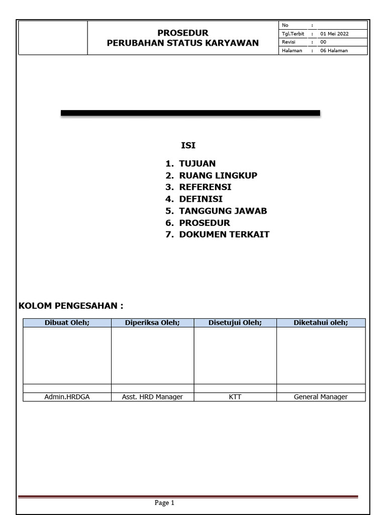 SOP PT BEP Perubahan Status Karyawan | PDF