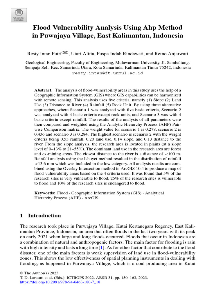 Flood Vulnerability Analysis Using Ahp Method - ICTROPS | PDF
