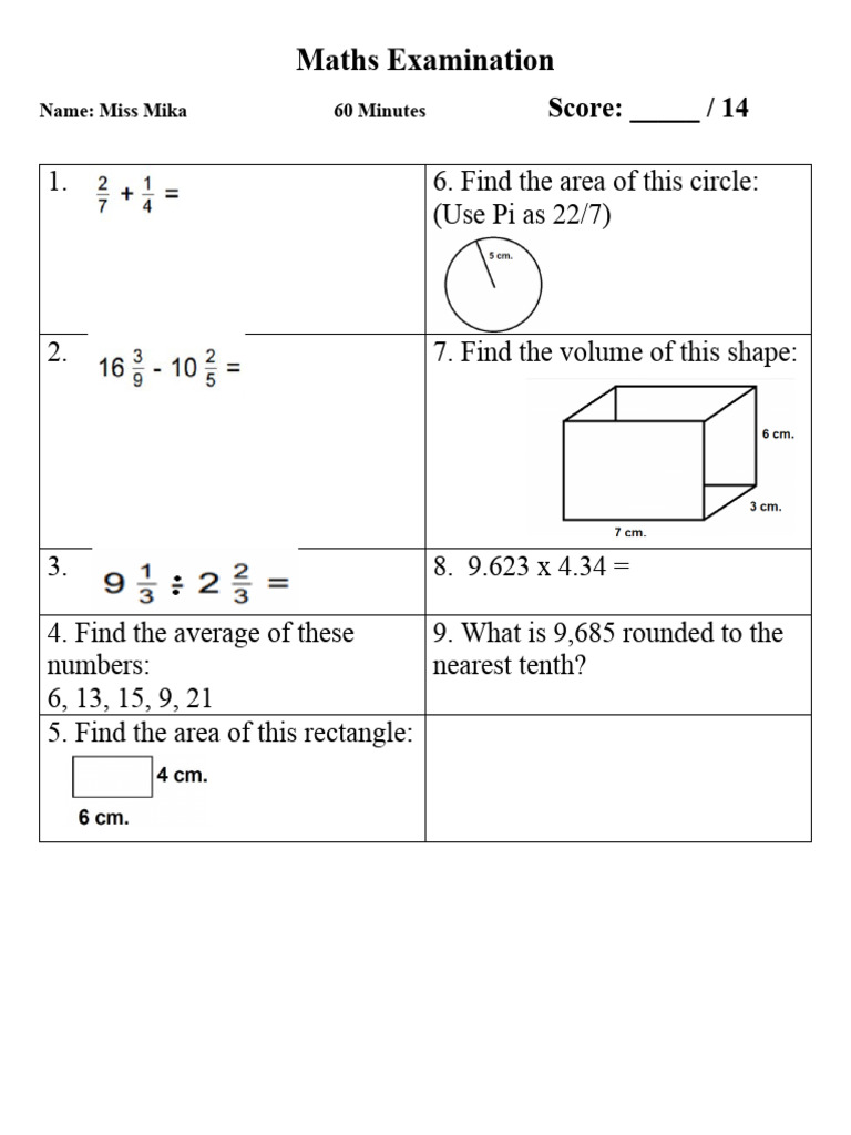 Maths Test for Students | PDF