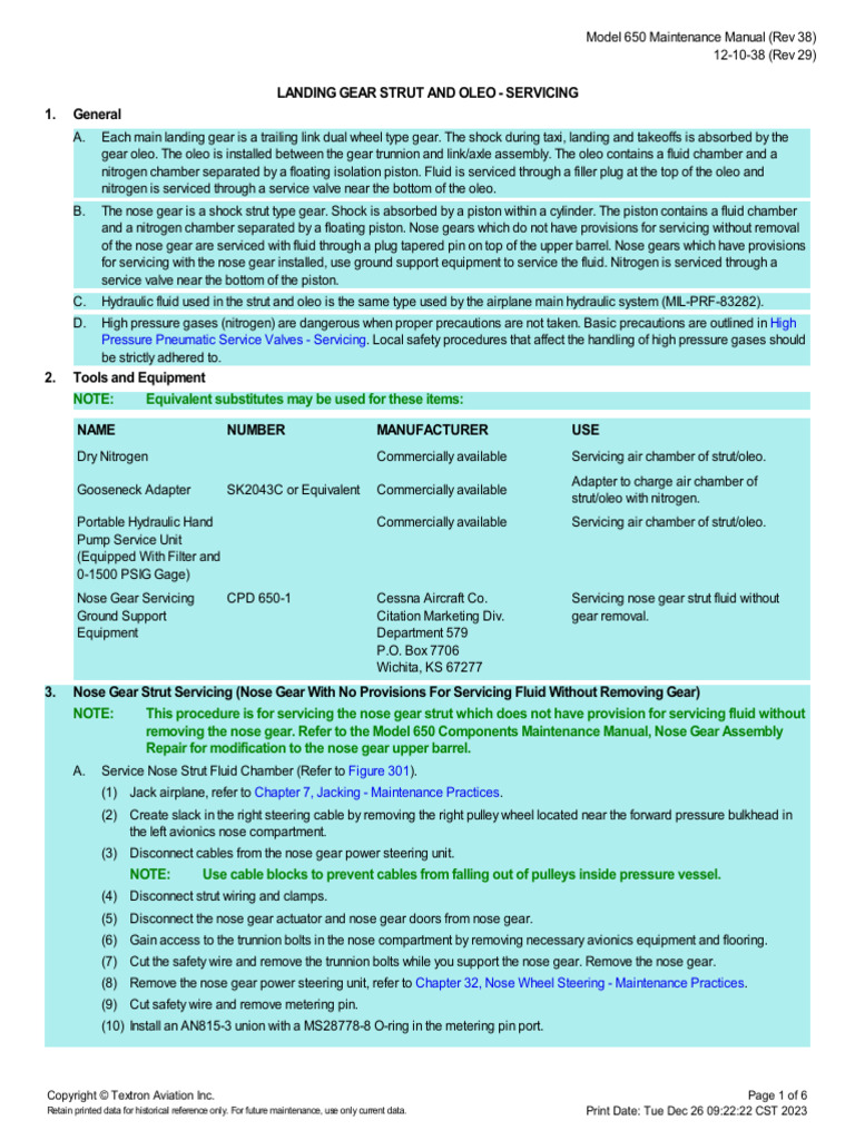 Landinggear Strut and Oleo - Servicing | PDF | Landing Gear | Pump