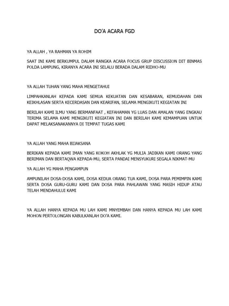 Doa Acara FGD | PDF